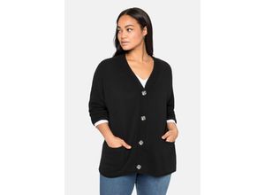 4063135789956 - Große Größen Strickjacke in Kurzform mit großen Taschen schwarz Gr44 46