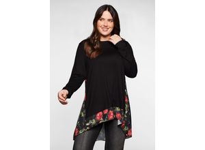 4063135911654 - Große Größen Longshirt mit floral bedruckten Einsätzen schwarz Gr48 50