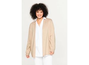 4063135739999 - Große Größen Strickjacke mit schmalem Schalkragen offene Form beigefarben Gr40 42