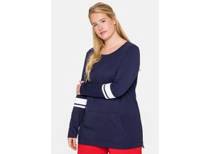 4063136074501 - Große Größen Sweatshirt aus Funktionsmaterial mit Kängurutasche marine Gr44 46