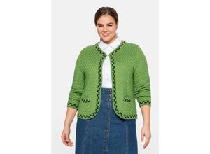 4063136288854 - Große Größen Kurze Trachten-Strickjacke mit Zierborte grün Gr44 46