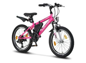 4260647780475 - Licorne Bike Guide Premium Mountainbike in 20 24 und 26 Zoll - Fahrrad für Mädchen Jungen Herren und Damen - Shimano 21 Gang-Schaltung Kinderfahrrad Kinder Zoll20 FarbeRosa Weiß