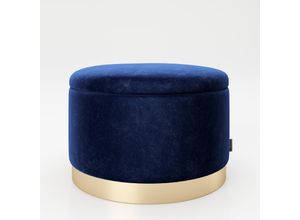 7640136869077 - PLAYBOY - runder Pouf SUE gepolsterter Sitzhocker mit Stauraum Samtstoff in Blau Metallfuss in Goldoptik Retro-Design