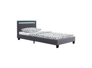 4260565525035 - Polsterbett Verona – Bettgestell mit LED-Beleuchtung Lattenrost & Kopfteil – Bett aus Holz & Stoff-Bezug – Jugendbett 90 x 200 cm in Grau - Juskys