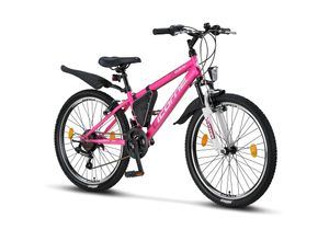 4260647780499 - Licorne Bike Guide Premium Mountainbike in 20 24 und 26 Zoll - Fahrrad für Mädchen Jungen Herren und Damen - Shimano 21 Gang-Schaltung Kinderfahrrad Kinder FarbeRosa Weiß Zoll24