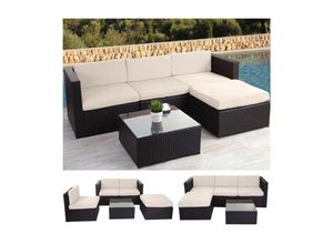 4057651217017 - Poly-Rattan-Garnitur MCW-D28 Gartengarnitur Sofa Set ~ braun Polster creme ohne Deko-Kissen Abdeckung