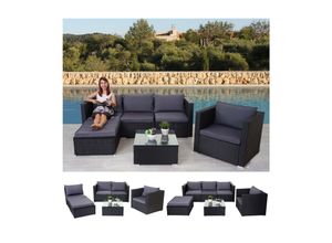 4057651135397 - Poly-Rattan-Garnitur Busto Gartengarnitur Sitzgruppe Sofa Lounge-Set ~ schwarz Kissen anthrazit