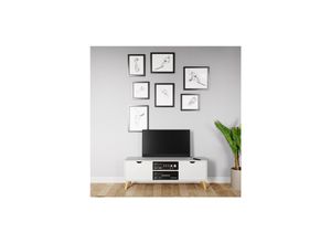 7640136868575 - Scandi - TV-Möbel Lowboard Fernsehtisch mit 2 Türen mit Soft-Close und 2 offene Fächer Massivholzfüsse Scandi-Style