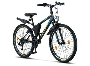 4260647780291 - Licorne Bike Guide Premium Mountainbike in 20 24 und 26 Zoll - Fahrrad für Mädchen Jungen Herren und Damen - Shimano 21 Gang-Schaltung Kinderfahrrad Kinder FarbeSchwarz Blau Lime Zoll26