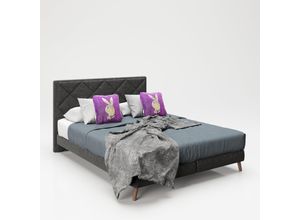 7640136869664 - PLAYBOY - Boxspringbett AUDREY 140x200 Samtstoffbezug mit Diamond Stitching inkl Topper und Matratze anthrazit