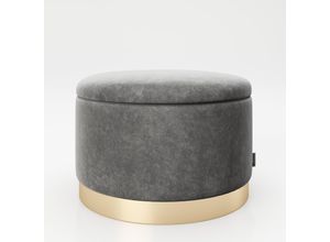 7640136869060 - PLAYBOY - runder Pouf SUE gepolsterter Sitzhocker mit Stauraum Samtstoff in Grau Metallfuss in Goldoptik Retro-Design