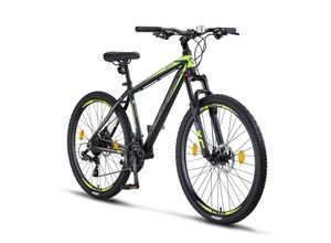 4260647781465 - Licorne Bike Diamond Premium Mountainbike Aluminium Fahrrad für Jungen Mädchen Herren und Damen - 21 Gang-Schaltung - Scheibenbremse Herrenrad einstellbare Vordergabel 26 275 und 29 Zoll FarbeSchwarz-Lime Größe275