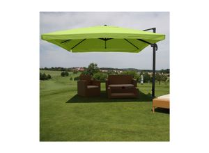 4057651222899 - Gastronomie-Ampelschirm MCW-A96 Sonnenschirm 3x3m (Ø424m) Polyester Alu 23kg ~ Flap grün ohne Ständer drehbar