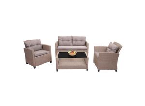 4057651435763 - XXL Poly-Rattan Garnitur MCW-F10 Balkon- Garten- Lounge-Set Sitzgruppe Sofa Sessel mit Kissen Spun Poly ~ grau-braun