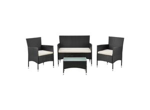 4260565521426 - Polyrattan Gartenmöbel-Set Fort Myers schwarz mit Tisch Sofa 2 Stühle & Auflagen 4260565521426 - Polyrattan Gartenmöbel-Set Fort Myers schwarz mit Tisch Sofa 2 Stühle & Auflagen