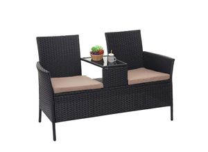 4057651303505 - Poly-Rattan Sitzbank mit Tisch MCW-E24 Gartenbank Sitzgruppe Gartensofa 132cm ~ schwarz Kissen creme