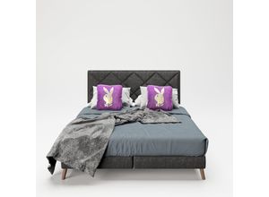 7640136869671 - PLAYBOY - Boxspringbett AUDREY 180x200 Samtstoffbezug mit Diamond Stitching inkl Topper und Matratze anthrazit