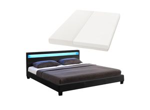 4260304765920 - Polsterbett Paris 180 x 200 cm mit Matratze Lattenrost LED Beleuchtung & Kopfteil - Kunstleder & Holz - Bett Bettgestell Doppelbett - schwarz