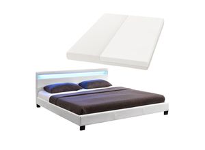 4260304765913 - Polsterbett Paris 140 x 200 cm mit Matratze Lattenrost led Beleuchtung & Kopfteil - Kunstleder & Holz - Bett Bettgestell Jugendbett – weiß - Juskys