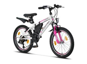 4260647780482 - Licorne Bike Guide Premium Mountainbike in 20 24 und 26 Zoll - Fahrrad für Mädchen Jungen Herren und Damen - Shimano 21 Gang-Schaltung Kinderfahrrad Kinder Zoll20 FarbeWeiß Rosa
