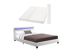 4260565523055 - Polsterbett Verona 120x200 cm Bettgestell inkl LED-Beleuchtung Lattenrost & Matratze weiß Kunstleder Einzelbett Jugendbett - Juskys