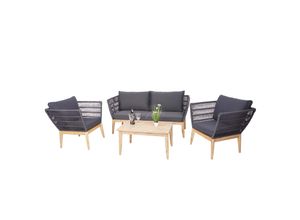 4057651382852 - Gartengarnitur MCW-H55 Lounge-Set Sofa Sitzgruppe Seilgeflecht Rope Holz Akazie Spun Poly FSC ~ Kissen dunkelgrau