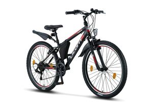 4260647780307 - Licorne Bike Guide Premium Mountainbike in 20 24 und 26 Zoll - Fahrrad für Mädchen Jungen Herren und Damen - Shimano 21 Gang-Schaltung Kinderfahrrad Kinder FarbeSchwarz Rot Grau Zoll26