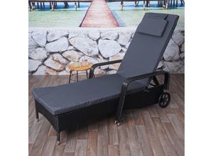 4057651159454 - Poly-Rattan Sonnenliege Cesena Relaxliege Gartenliege Liege Alu ~ anthrazit Kissen grau