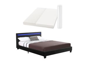 4260565523062 - Polsterbett Verona 120x200 cm Bettgestell inkl LED-Beleuchtung Lattenrost & Matratze schwarz Kunstleder Einzelbett Jugendbett - Juskys