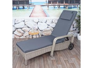 4057651297552 - Poly-Rattan Sonnenliege Cesena Relaxliege Gartenliege Liege Alu ~ grau Kissen dunkelgrau