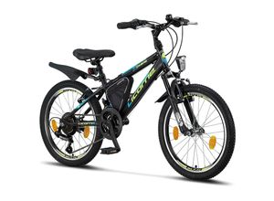 4260647780406 - Licorne Bike Guide Premium Mountainbike in 20 24 und 26 Zoll - Fahrrad für Mädchen Jungen Herren und Damen - Shimano 21 Gang-Schaltung Kinderfahrrad Kinder Zoll20 FarbeSchwarz Blau Lime