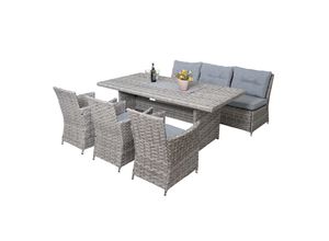 4057651361505 - Poly-Rattan Sitzgruppe MCW-G59 Gartengarnitur Sofa Lounge-Set 200x100cm ~ grau Kissen hellgrau