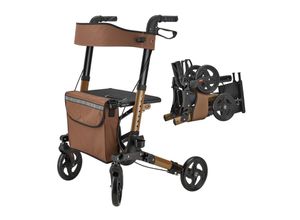 4260565522713 - Rollator Vital faltbar leicht & höhenverstellbar aus Aluminium bis 130 kg mit Sitz Braun