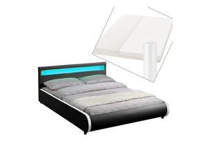 4260304768426 - Polsterbett Sevilla 180 x 200 cm mit Matratze Lattenrost led Beleuchtung & Kopfteil - Kunstleder & Holz - Bett Bettgestell Doppelbett schwarz