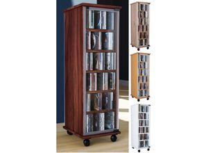 4012246300321 - CD Regal Holz CD Schrank mit ESG-Sicherheitsglastüren für 204 CDs oder 72 DVDs Maße H 98 x B 31 x T 35 cm Elegantes DVD Regal mit Rollen Blu ray Regal CD Regal - Valenza