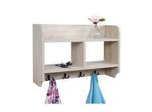 4057651247298 - Wandgarderobe MCW-C68 Garderobe Regal 4 Haken 2 Regalfächer 41x60x19cm 3D-Struktur ~ Eiche-Optik