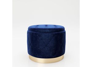 7640136869046 - PLAYBOY - Pouf LIZ gepolsterter Sitzhocker mit Stauraum Samtstoff in Blau und Chesterfield-Optik Metallfuss in Goldoptik Retro-Design