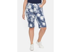 4063136275687 - Große Größen Jeansbermudas mit Batikdruck in 5-Pocket-Form royalblau-weiß Gr42