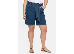 4063136239818 - Große Größen Jeans-Shorts mit Paperbagbund und Cargotaschen blue used Denim Gr40