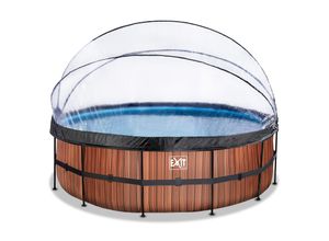 8720088262108 - Exit Toys Frame Pool ø450x122cm (12v Sandfilter) – Holz optik + Sonnendach braun