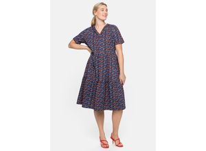 4063136208531 - Große Größen Shirtkleid mit Paisleydruck und Lochspitze nachtblau bedruckt Gr50