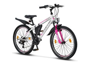 4260647780505 - Licorne Bike Guide Premium Mountainbike in 20 24 und 26 Zoll - Fahrrad für Mädchen Jungen Herren und Damen - Shimano 21 Gang-Schaltung Kinderfahrrad Kinder FarbeWeiß Rosa Zoll24