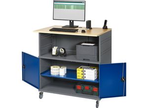 4040376818560 - PC-Tisch mit durchgehendem Fachboden mit Fahrsatz anthrazit-metallic   enzianblau RAL 5010 RAU
