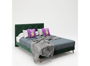 7640136869688 - PLAYBOY - Boxspringbett AUDREY 180x200 Samtstoffbezug mit Diamond Stitching inkl Topper und Matratze Tannengrün