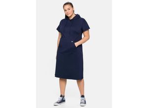 4063136218554 - Große Größen Shirtkleid mit Kapuze und Kängurutasche marine Gr56