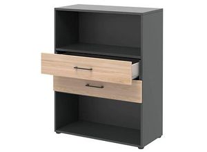 4059484218285 - Home Office Kombiregal TEMPIO aus Holz 2 Einschübe 3 OH B 800 x T 340 x H 1070 mm anthrazit Hickory Eiche