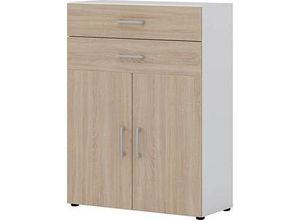 4050211982004 - Bürokommode TEMPIO aus Holz 2 Türen 2 Schubkästen 3 OH B 800 x T 340 x H 1070 mm weiß Sonoma Eiche