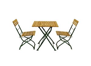 4050747090488 - Biergarten - Garnitur MÜNCHEN 3-teilig (2x Stuhl 1x Tisch 70x70cm) Flachstahl grün + Robinie