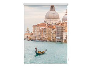 4251369833501 - Seitenzugrollo ORIGINAL Rollo Klemmfix ohne Bohren Verdunkelung Venedig Canal Grande - Blau Rollos Gr 70 cm stufenlos positionierbar 150 cm blau (blau weiß) Verdunkelungsrollos