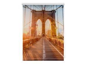 4251369833549 - Seitenzugrollo ORIGINAL Rollo Klemmfix ohne Bohren Verdunkelung Brooklyn Bridge - Orange Rollos Gr 70 cm stufenlos positionierbar 150 cm orange (orange weiß) Verdunkelungsrollos